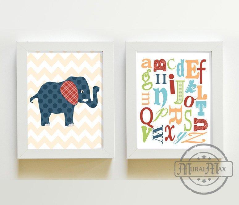 Elephant & Alphabet Nursery Wall Decor - Toddle Room Decor - Unframed ...