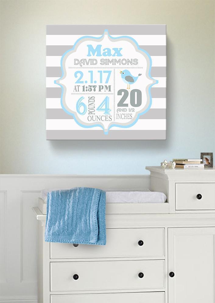 Custom Birth Announcements Wall Art - Bird Themed Boy Nursery Decor ...