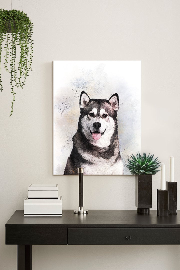 Siberian Husky Wall Art - Dog Portrait Watercolor Painting Canvas Art ...